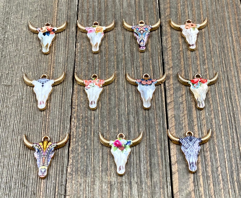 1 Bullhead Charm Bull Face With Horn Animal Pendant DIY Earrings ...