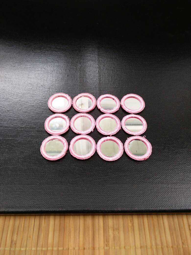 4 Round Mirror Patches Hand Made Pink Thread Sew Ons Mirror - Etsy UK