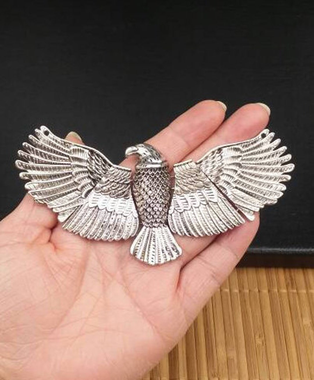 Huge Eagle Pendant Silver Vintage Style Flying Eagle Bird Bohemian ...