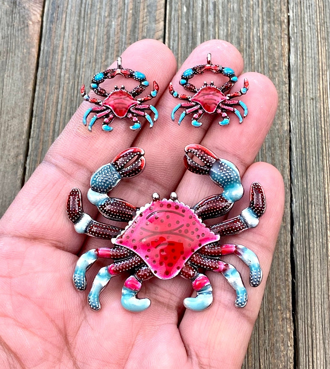 Red Crab Charms Blue Enamel Diy Silver Crab Pendants Crab Lover's ...