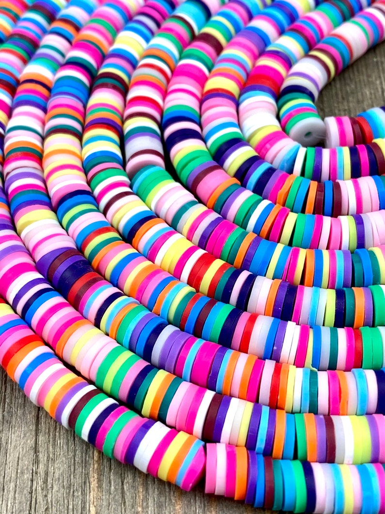 4/6/8mm Vinyl Heishi Disc Beads Rainbow Polymer Clay Round Soft Spacers ...