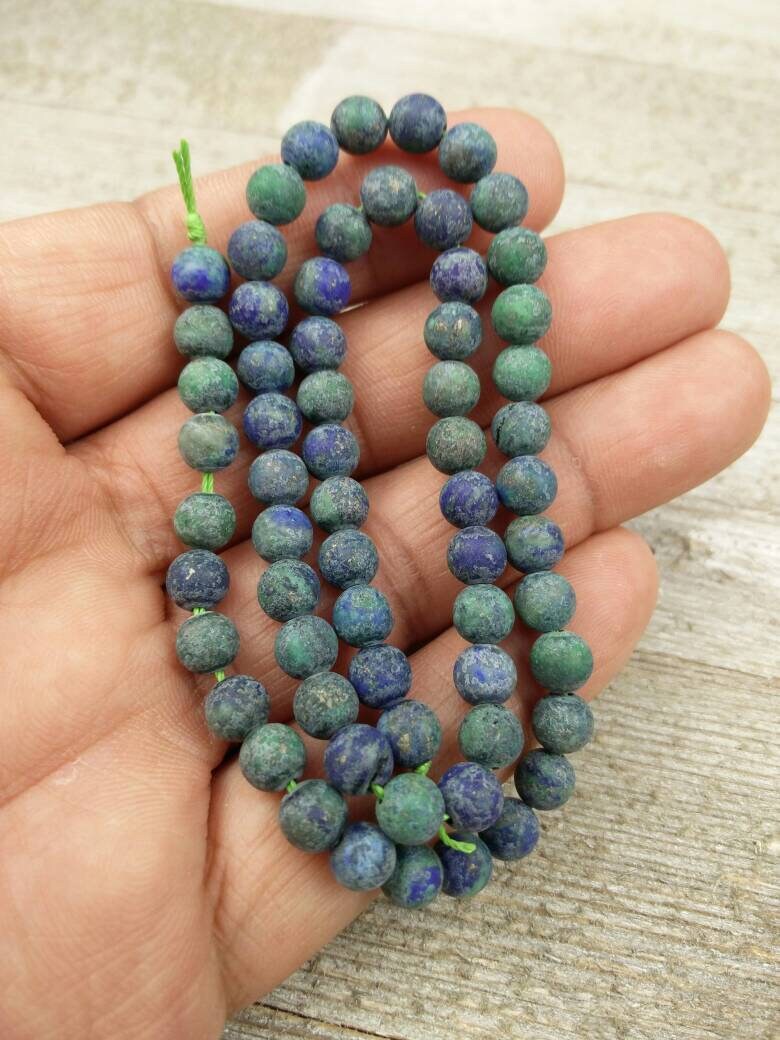 Lapis Azurite Beads 6mm 8mm 10mm Matte Lapis in Chrysocolla Round ...