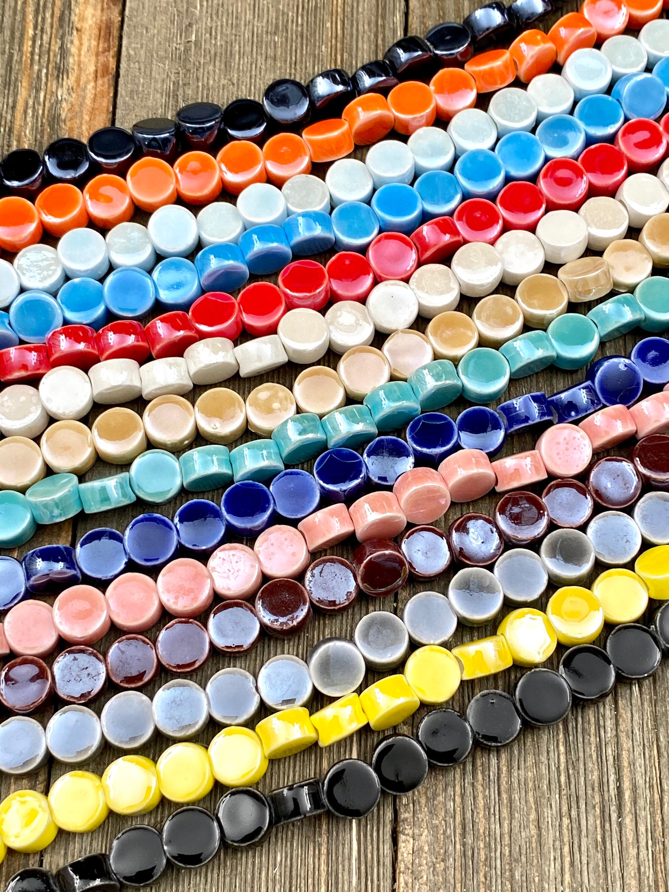 10 Ceramic Round 8mm Disc Beads Porcelain Metallic Multicolor | Etsy