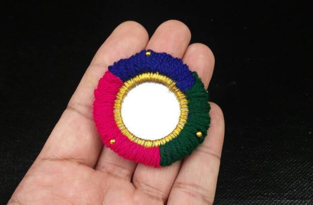 1 Round Mirror Patch Multicolor Thread Hand Made Sew Ons Mirror ...