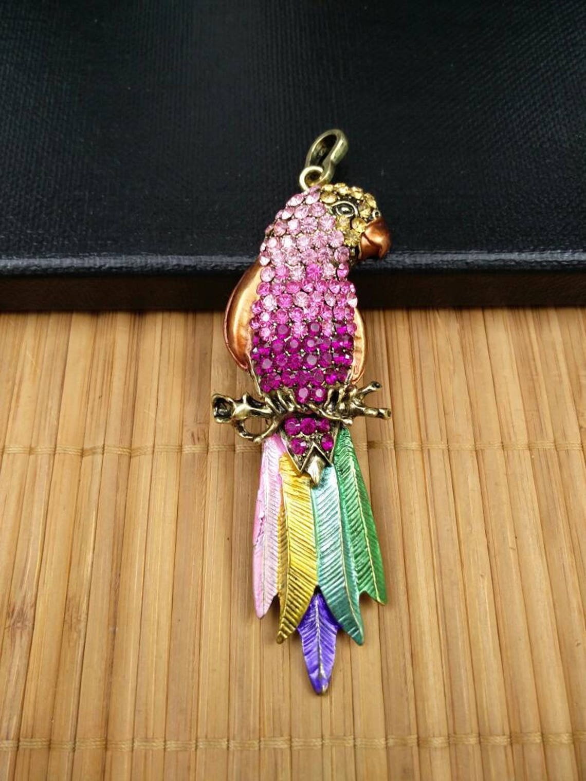 Parrot Pendant Enamel Rhinestones Bird Charm Elegant Tropical | Etsy