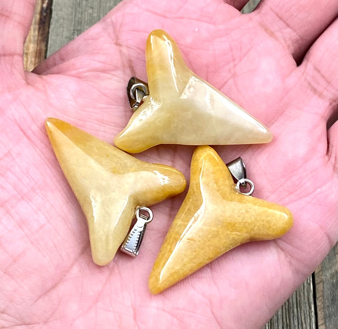 Shark Teeth Pendant Yellow Jade Fish Tooth Shape Stone Charm DIY ...