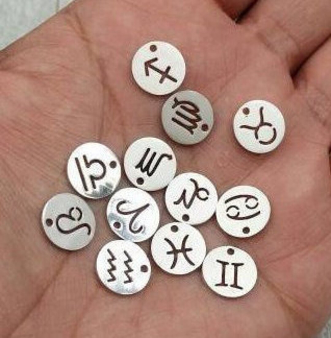 Zodiac Charms Stainless Steel 12mm Round All Months Horoscope Pendants ...