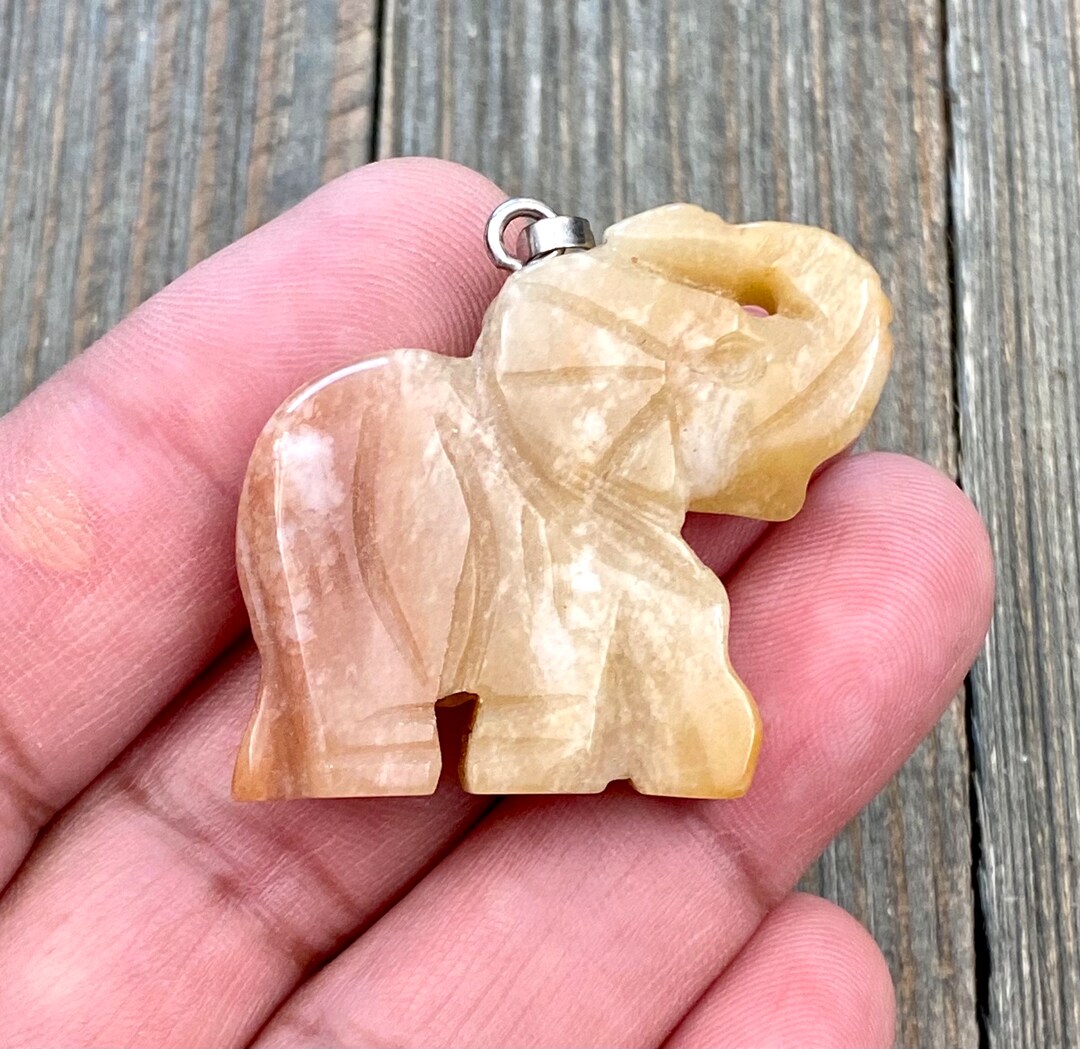 Elephant Pendant Yellow Jade Stone Charm Animal Lover Good - Etsy