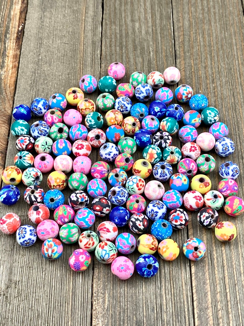 Polymer Clay Round Beads Multicolor Ball Shape Vinyl Spacers Non Rusty ...