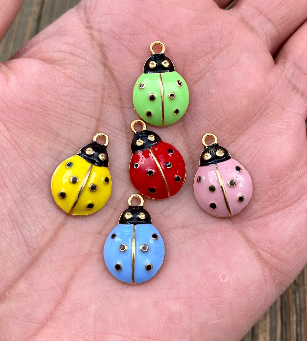 2 Beetle Charms Ladybug Enamel Pendants Multicolor Ladybird Lover ...