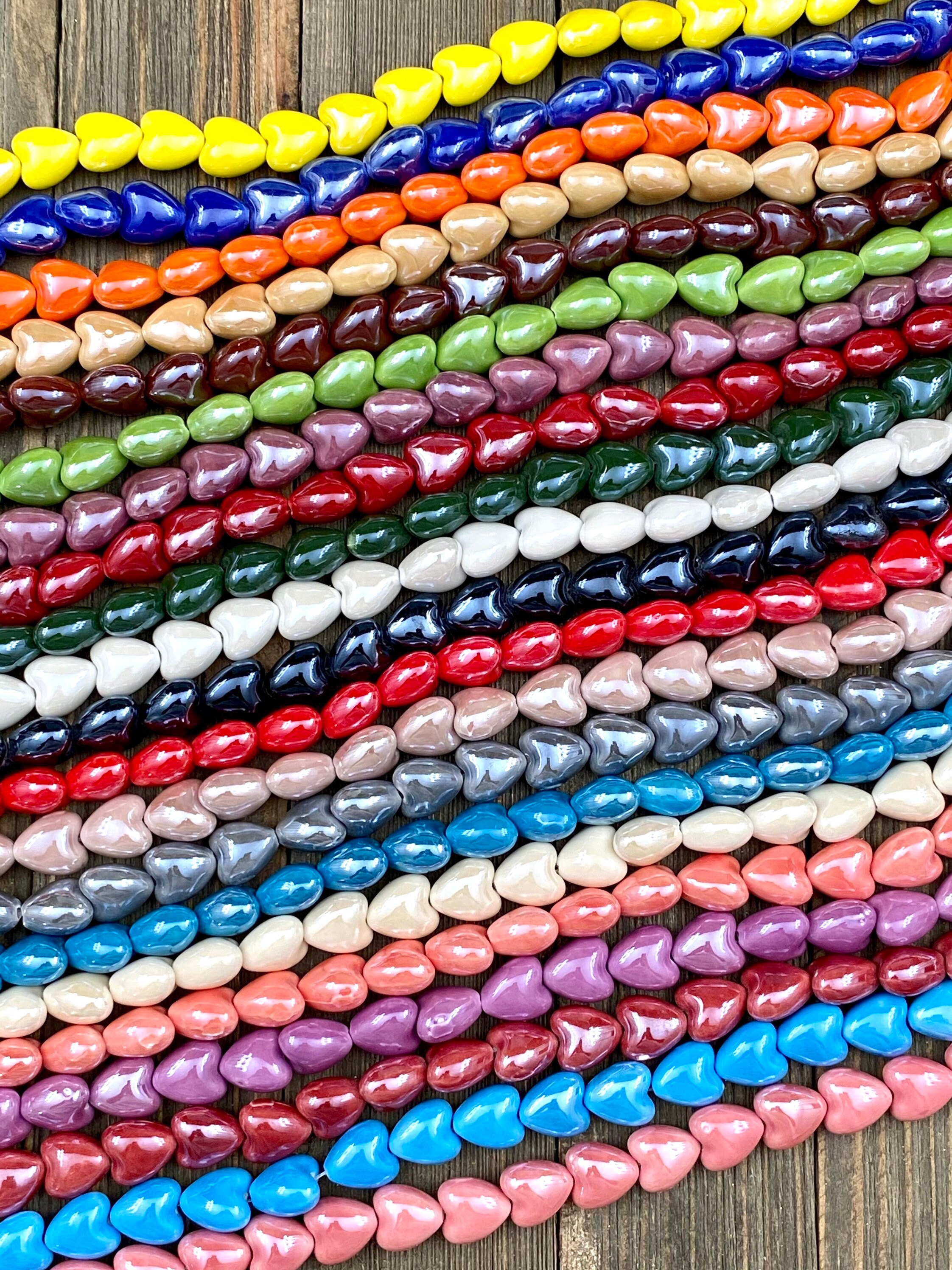 10/20 Heart Shape Ceramic Beads Porcelain Shiny Smooth Multicolor ...