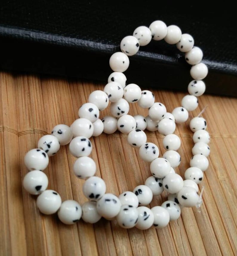 Dalmatian Beads 6mm 8mm 10mm 12mm Round White Mashan Candy | Etsy