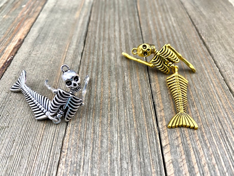 Mermaid Skeleton Charm Silver/golden Pendant Fish Tail Bone 3D | Etsy