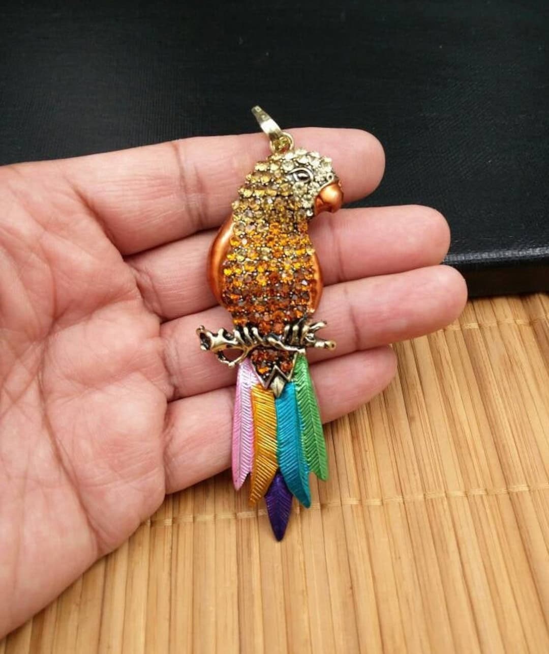 Parrot Pendant Enamel Rhinestones Bird Charm DIY Bohemian Jewelry ...