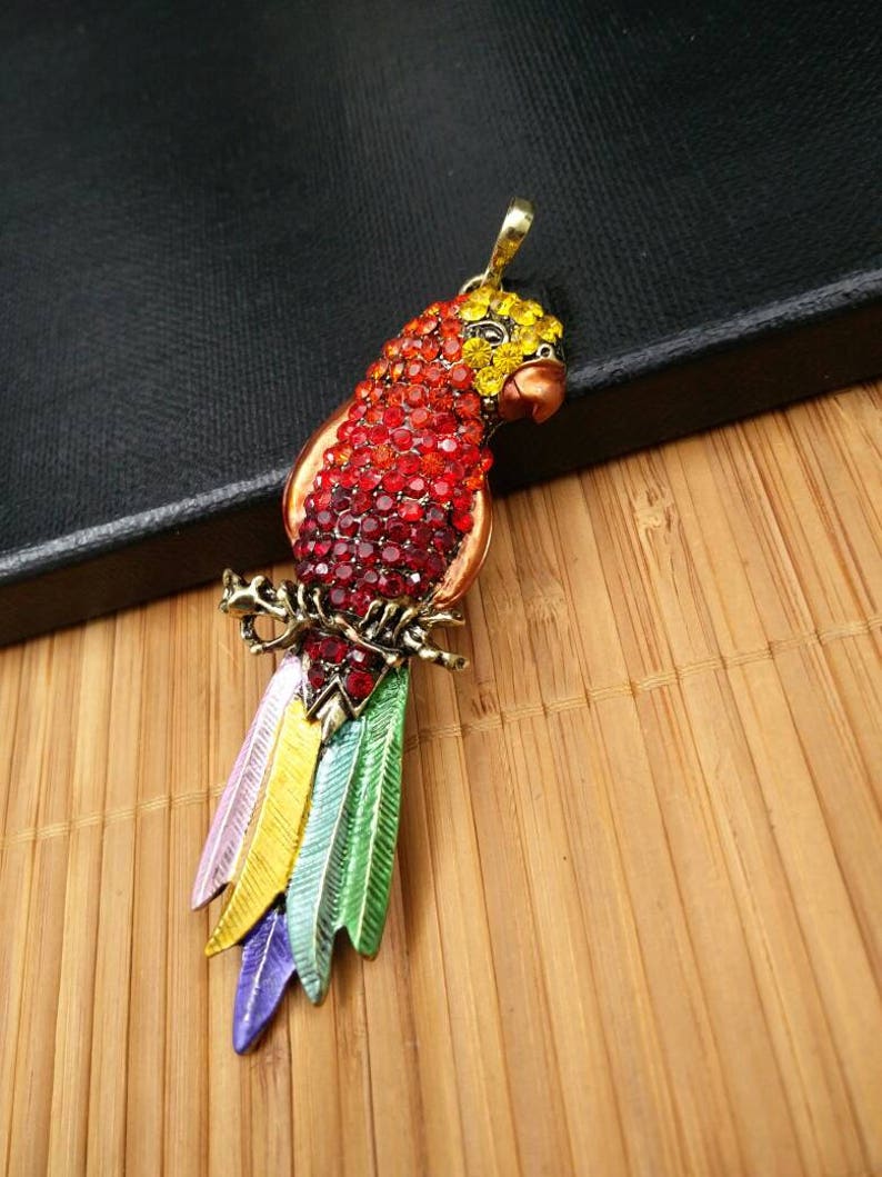 Parrot Pendant Enamel Rhinestones Bird Charm DIY Bohemian Jewelry ...