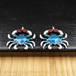 2 Blue Crab Charms Silver Blue Enamel Crab Pendants Crab Lover's ...