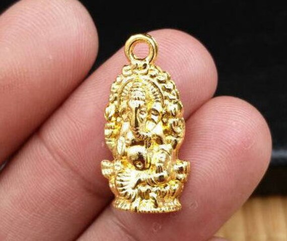 1 Ganesh Charm Antique Style Golden Pendant Tibetan Indian | Etsy
