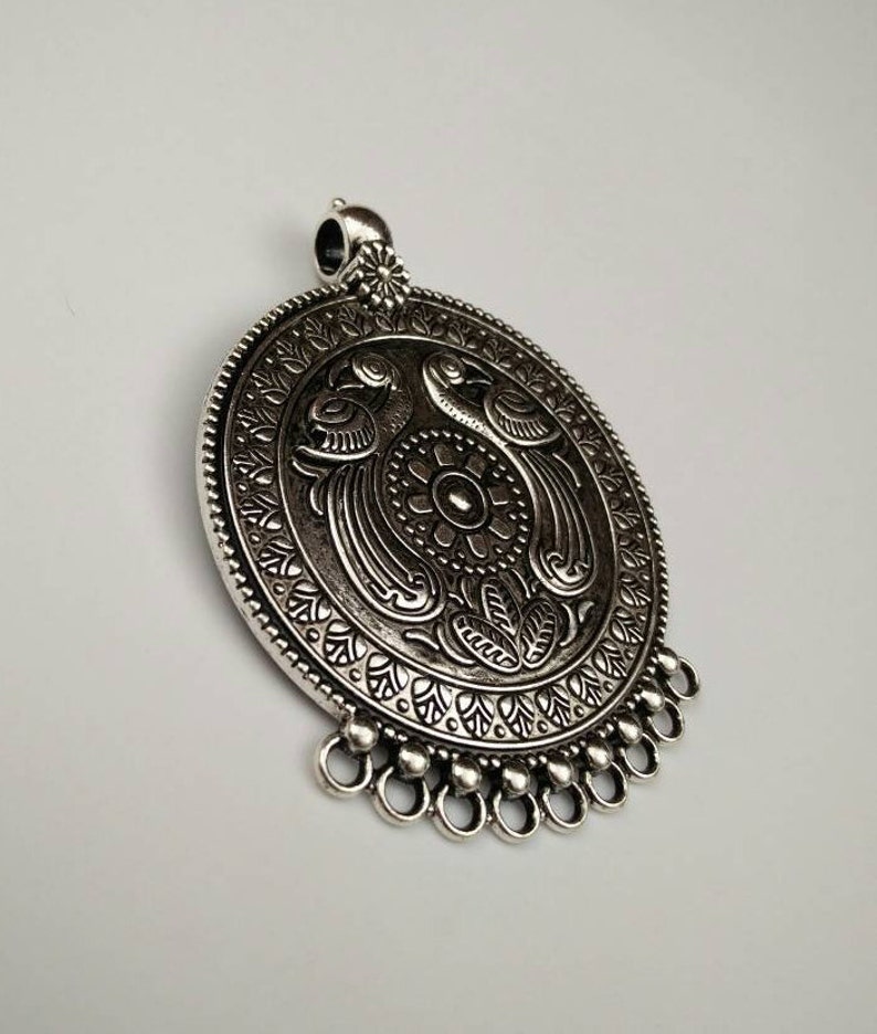 Large Silver Carved Pendant With Loops for Hanging - Etsy