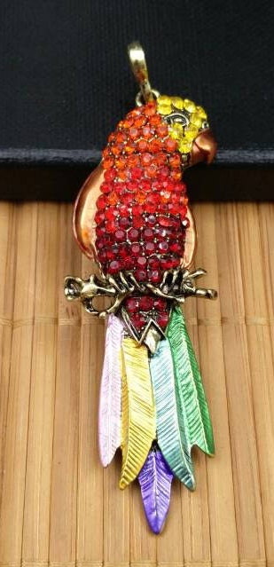 Parrot Pendant Enamel Rhinestones Bird Charm DIY Bohemian Jewelry ...