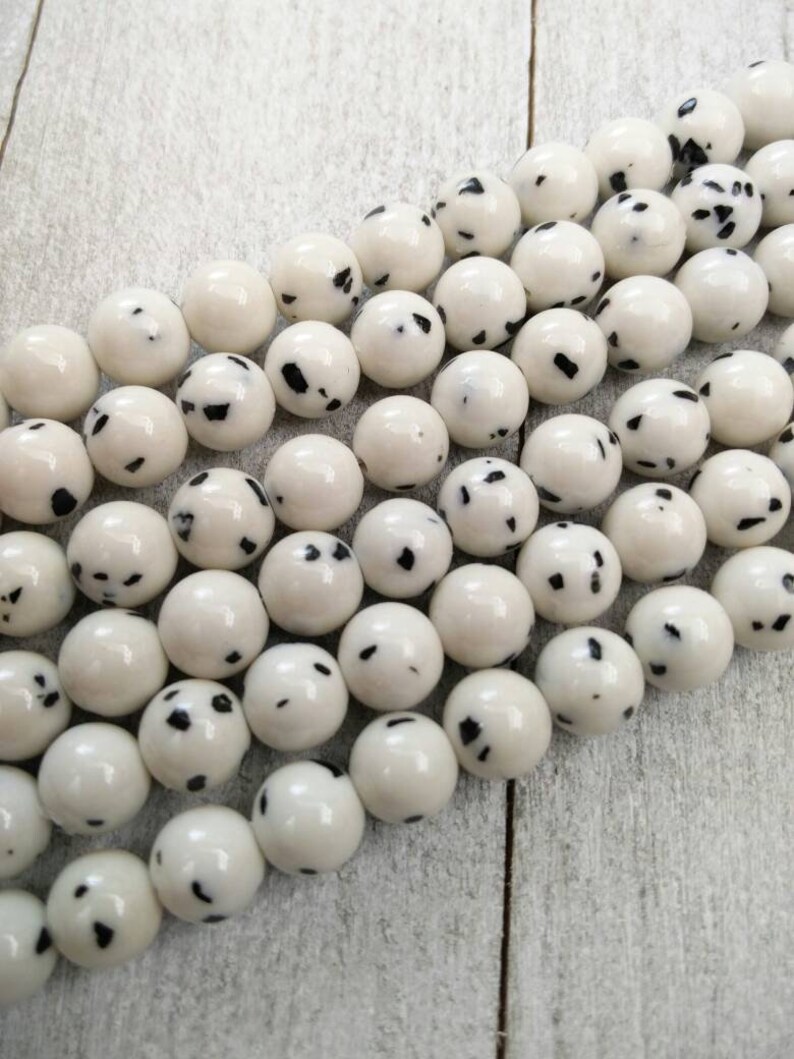 Dalmatian Beads 6mm 8mm 10mm 12mm Round White Mashan Candy | Etsy