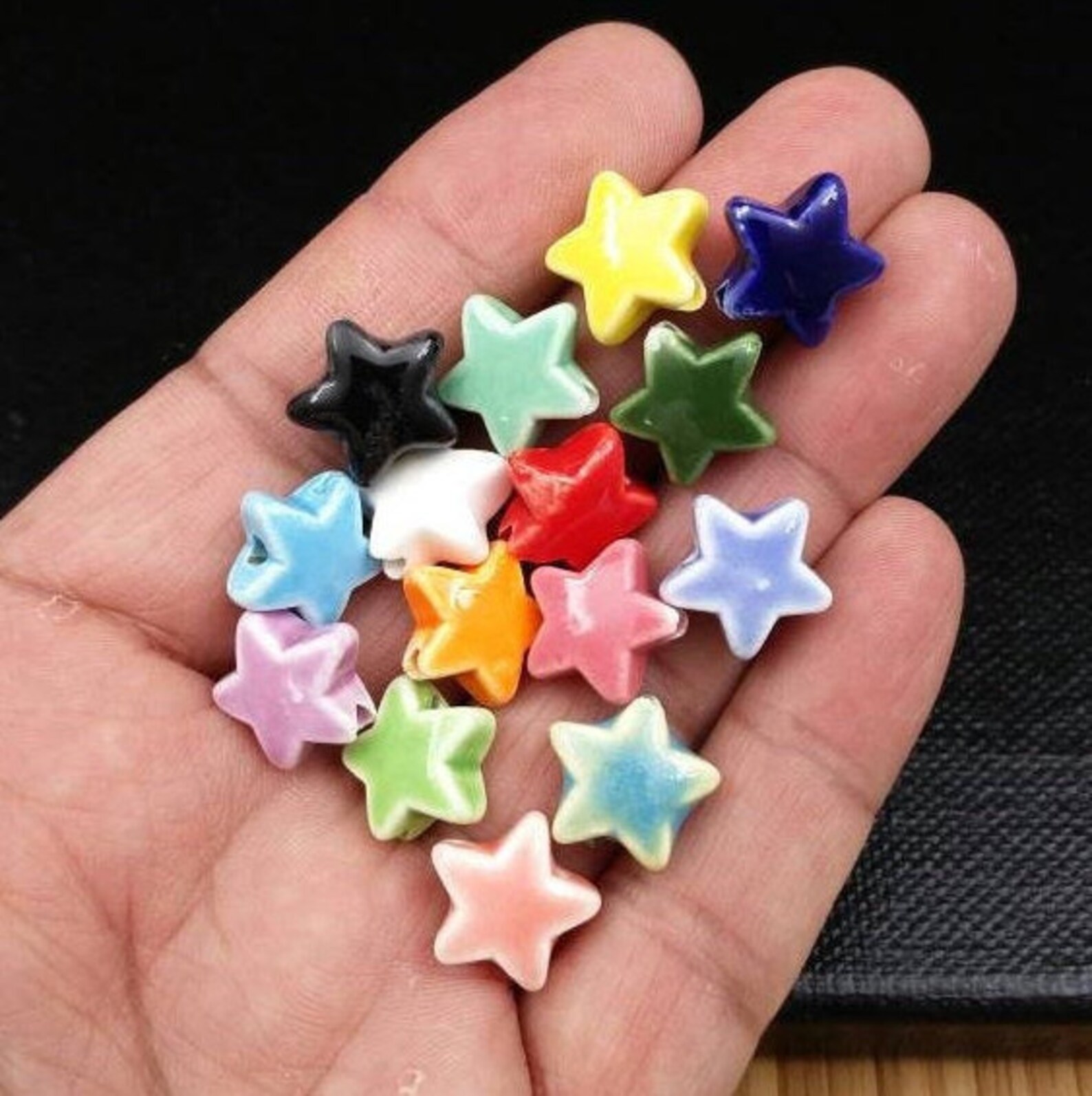 10 Star Shape Ceramic Beads 14mm Porcelain Handmade Multicolor | Etsy