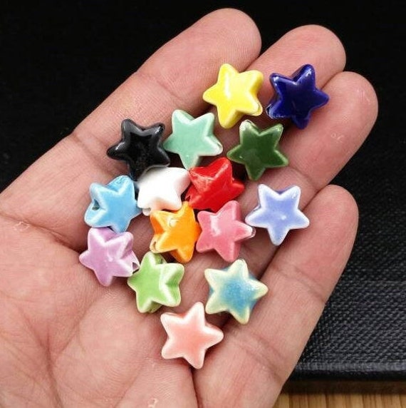 10 Star Shape Ceramic Beads 14mm Porcelain Handmade Multicolor | Etsy