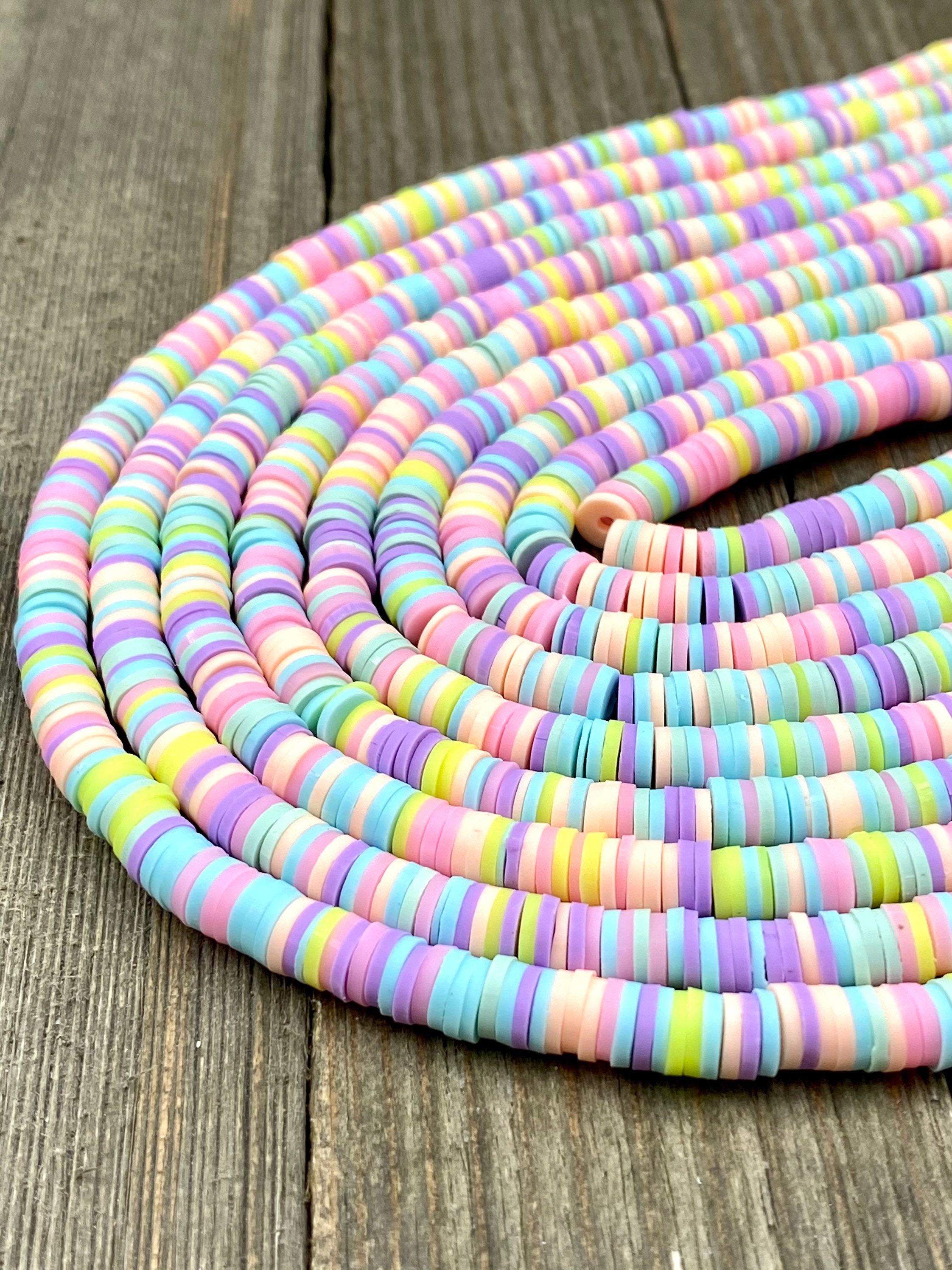 4/6/8mm Vinyl Heishi Disc Beads Rainbow Polymer Clay Round Soft Spacers ...