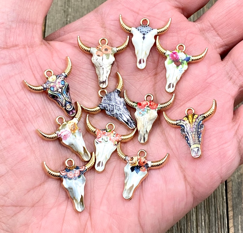 1 Bullhead Charm Bull Face With Horn Animal Pendant DIY Earrings ...
