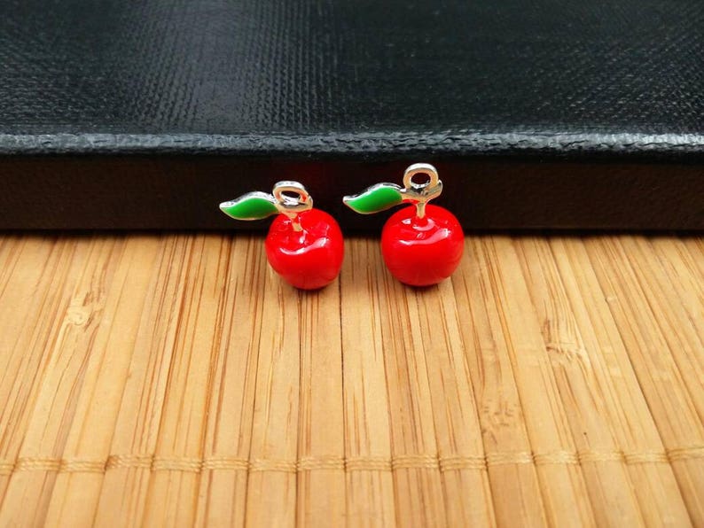Red Apple Charm High Quality Enamel Fruit Green Leaf Pendant - Etsy