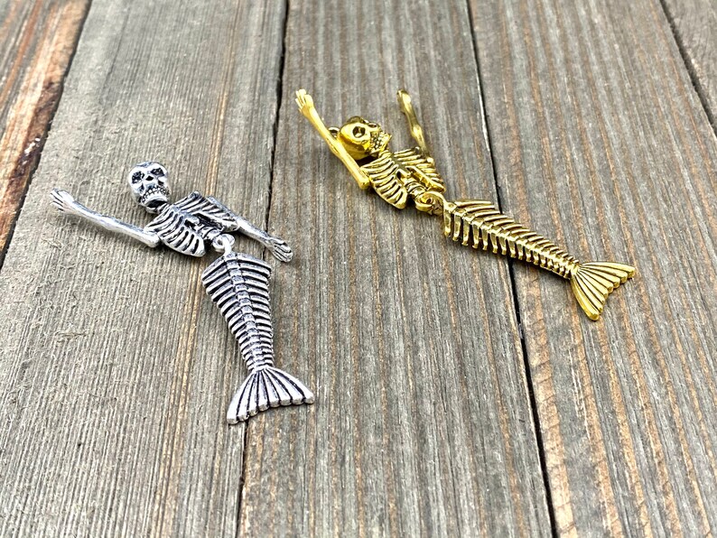 Mermaid Skeleton Charm Silver/golden Pendant Fish Tail Bone 3D Moveable ...