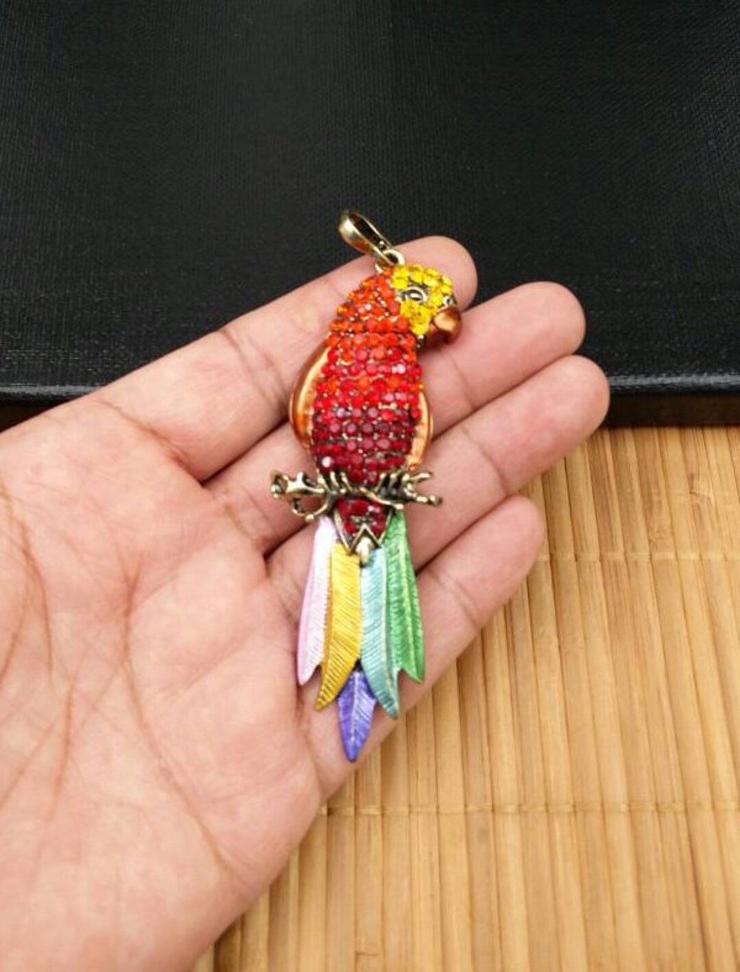 Parrot Pendant Enamel Rhinestones Bird Charm DIY Bohemian Jewelry ...