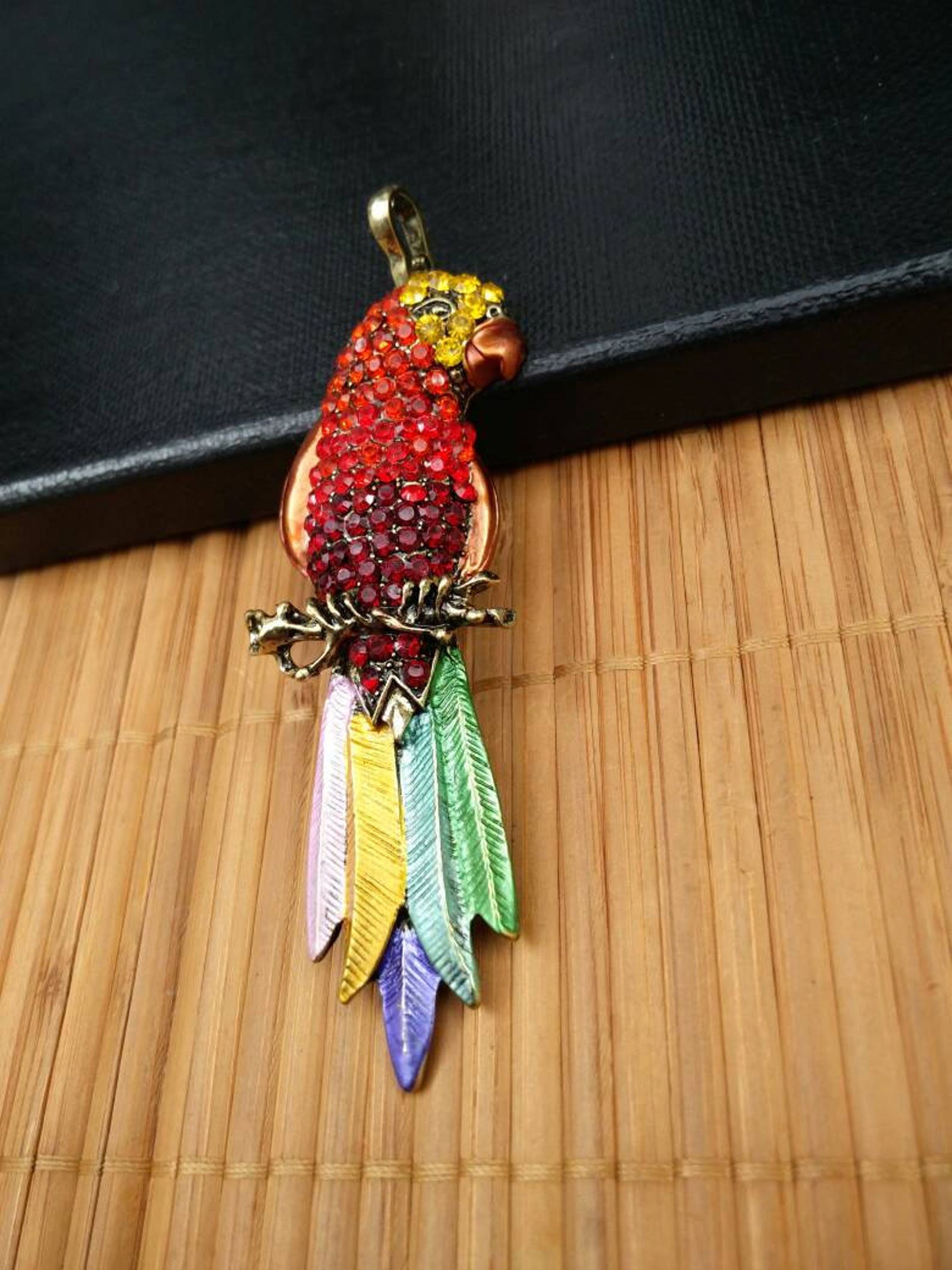 Parrot Pendant Enamel Rhinestones Bird Charm DIY Bohemian Jewelry ...