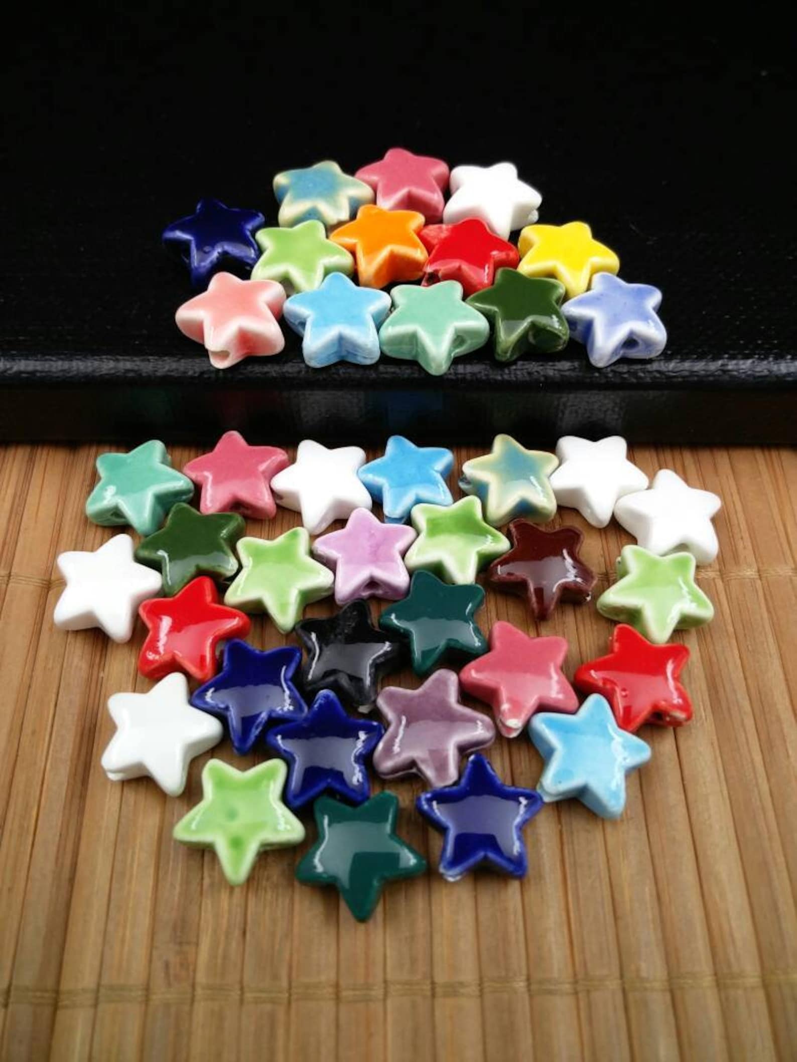 10 Star Shape Ceramic Beads 14mm Porcelain Handmade Multicolor | Etsy