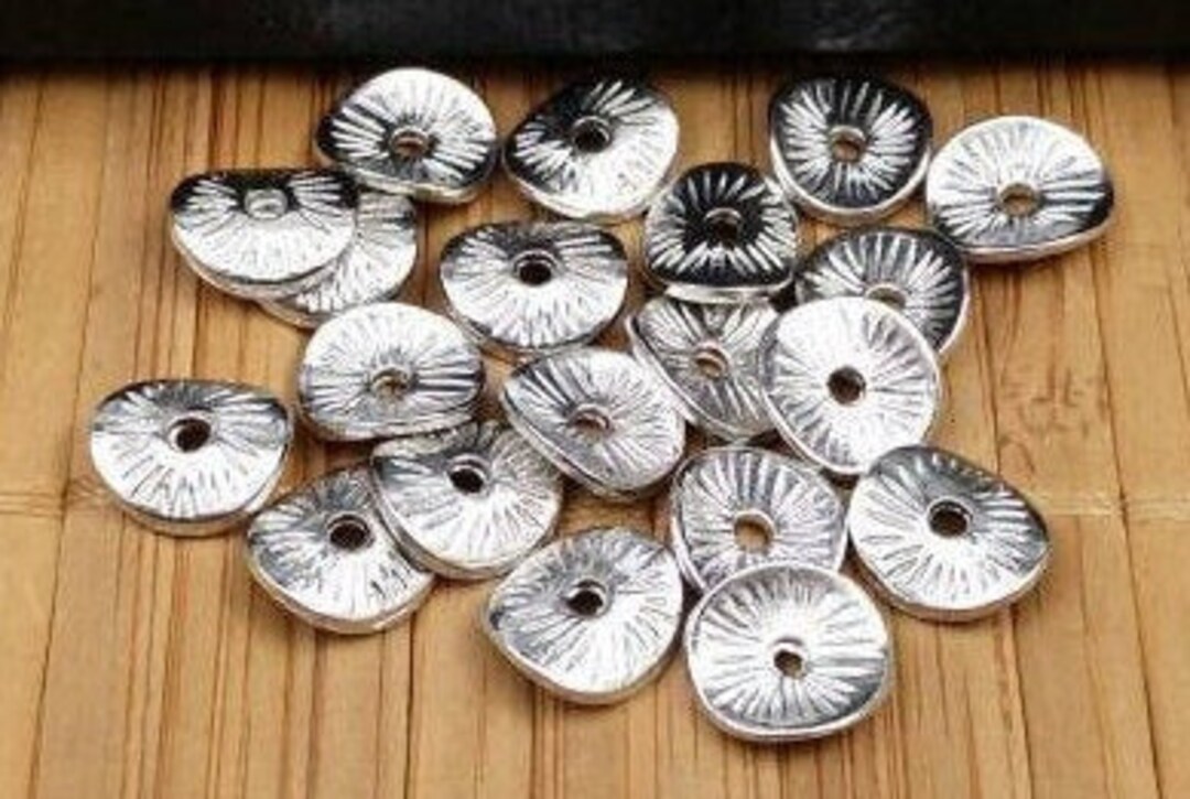 10/20 Silver Spacers Curve Wavy Disc Bead Tibetan Nepali Vintage Style ...