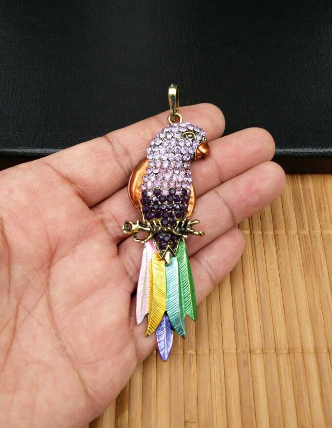 Parrot Pendant Enamel Rhinestones Bird Charm Tropical Jungle | Etsy