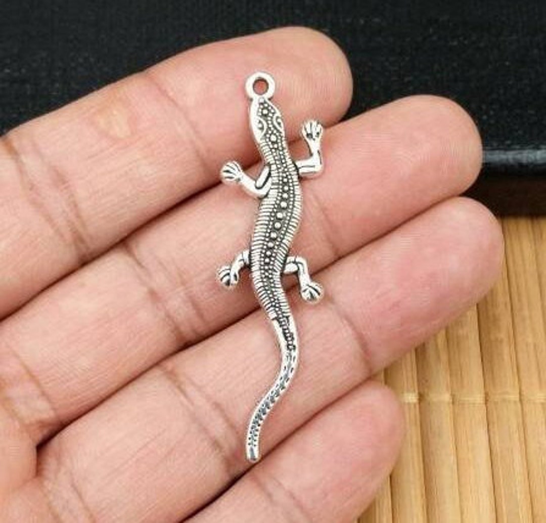 2 Silver Lizard Pendants Gothic Punk Boho Gypsy Hippie Geico Chameleon ...