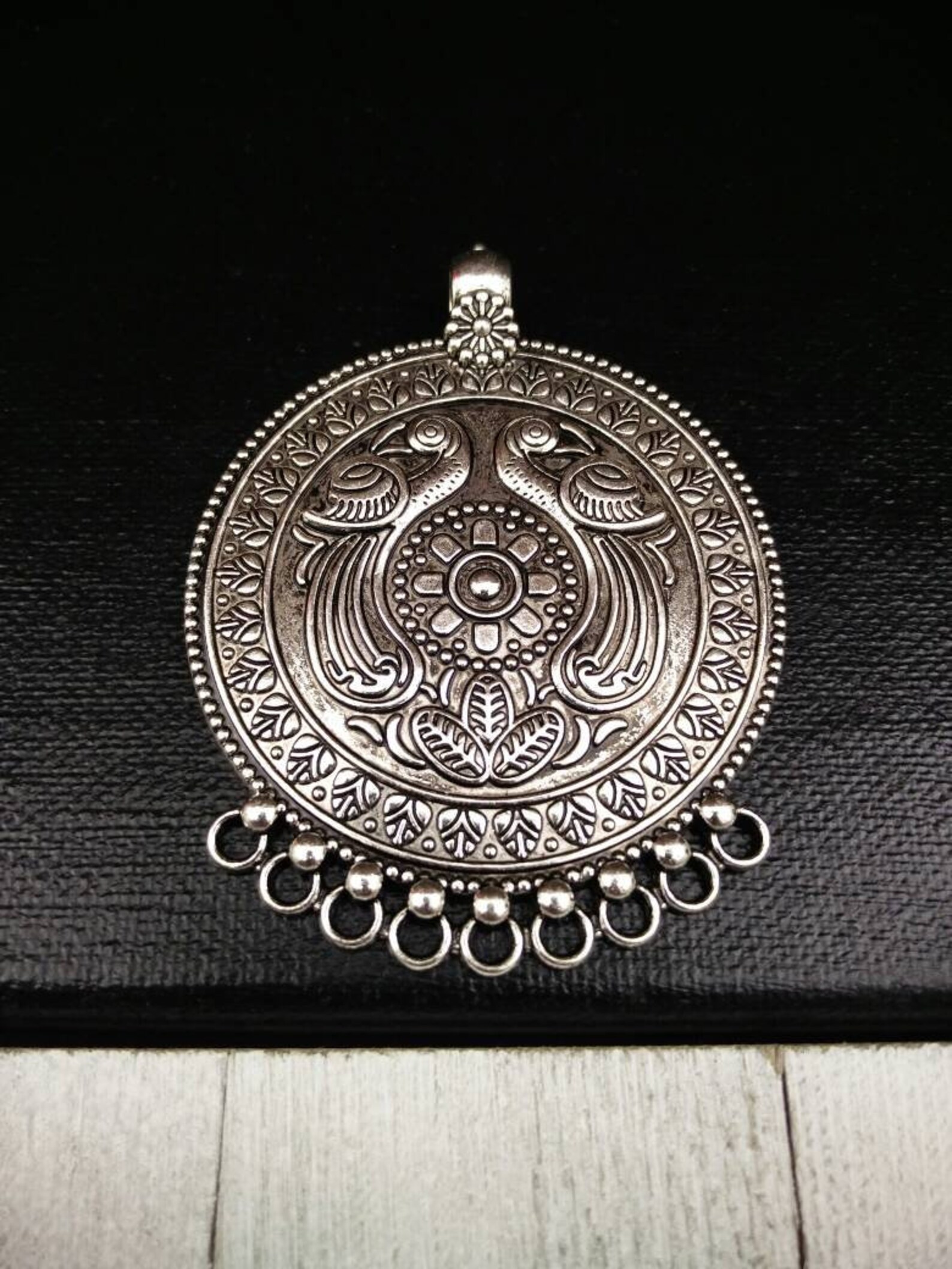Large Silver Carved Pendant With Loops for Hanging - Etsy