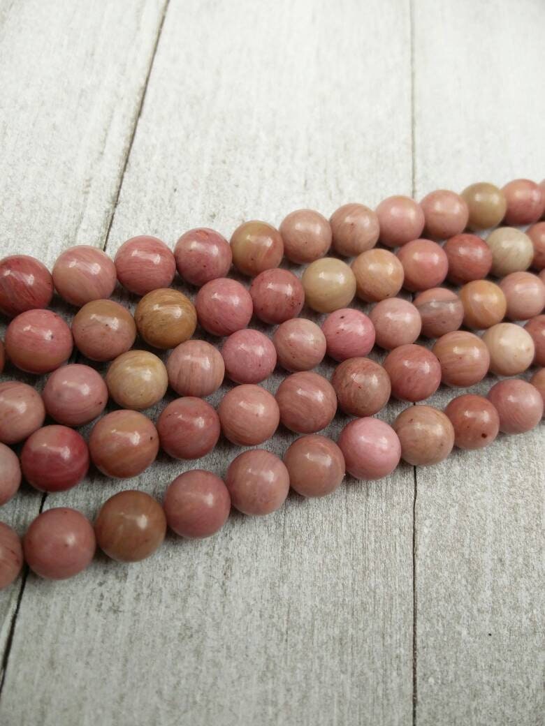 Rhodonite Beads 6mm 8mm 10mm Pink Round Gemstone DIY Bohemian Jewelry ...