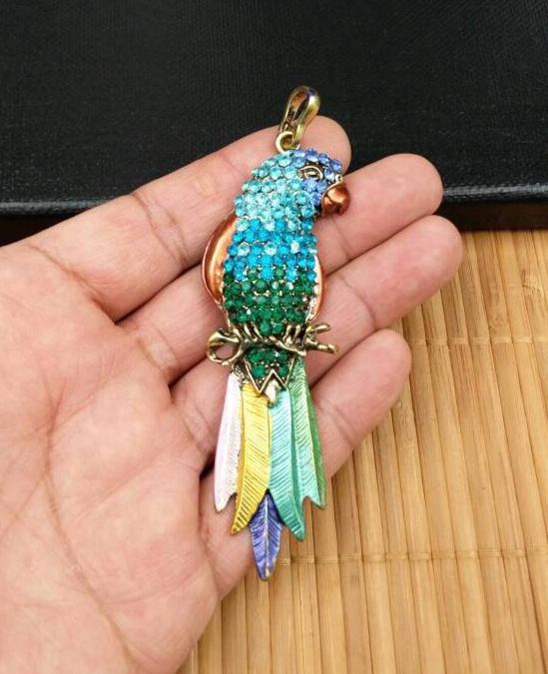 Parrot Pendant Enamel Rhinestones Bird Charm DIY Bohemian Jewelry ...