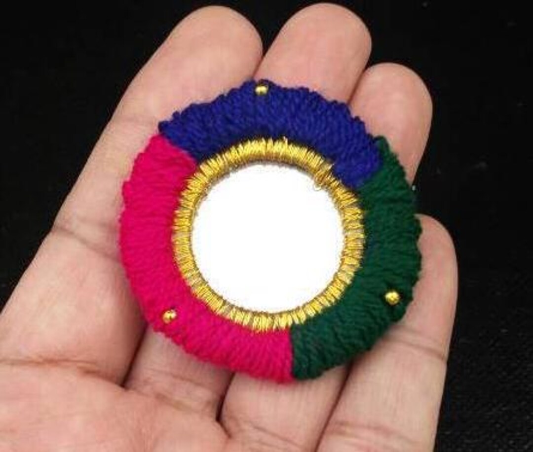 1 Round Mirror Patch Multicolor Thread Hand Made Sew Ons Mirror ...