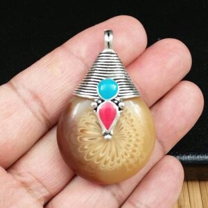 Brown Silver Tear Drop Charm Nepali Tibetan Indian Synthetic Resin ...