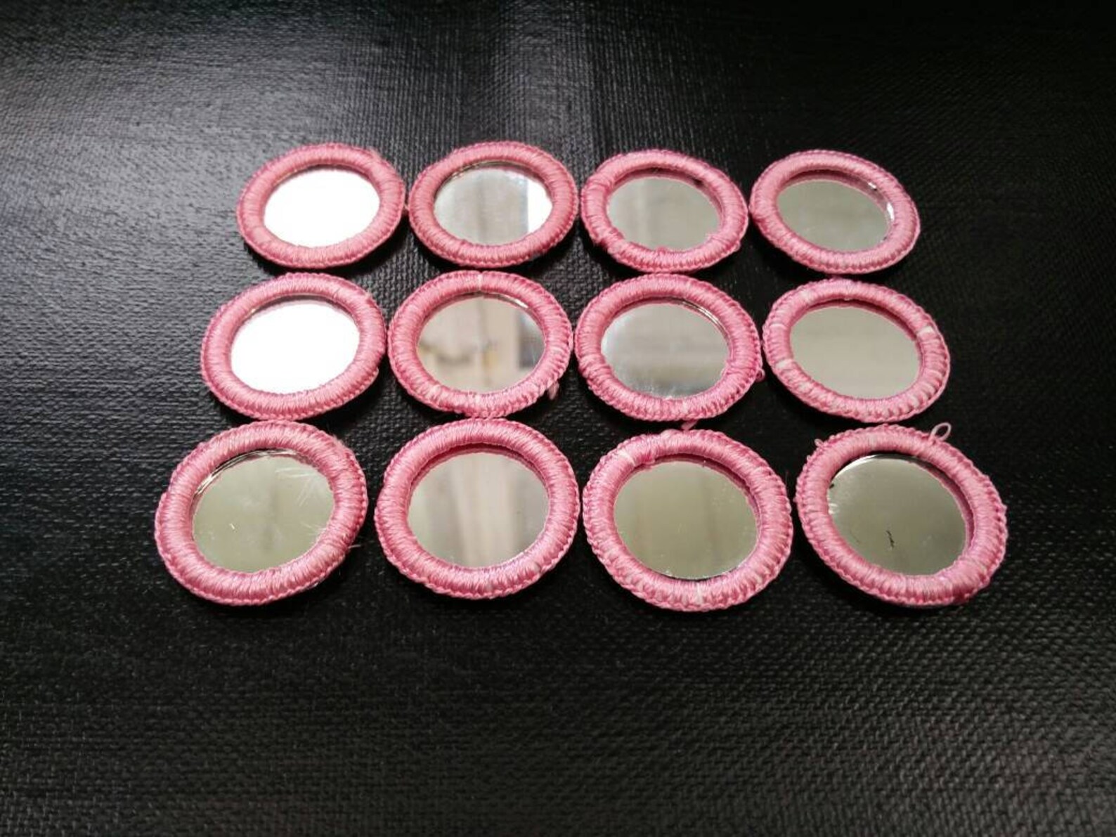 4 Round Mirror Patches Hand Made Pink Thread Sew Ons Mirror - Etsy UK