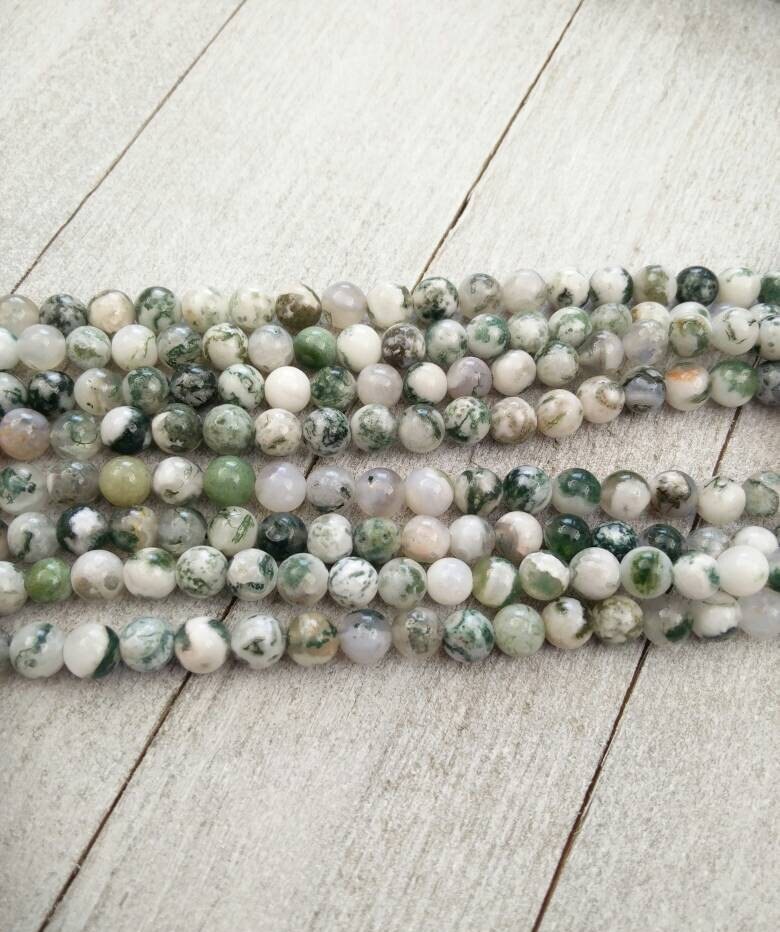 Tree Agate Beads 6/8/10mm Round Moss Stones Bohemian Jewelry Findings ...