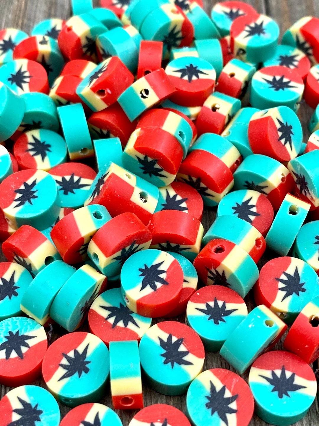 Polymer Clay Beads Marijuana Weed Cannabis Design Print Vinyl Spacers ...