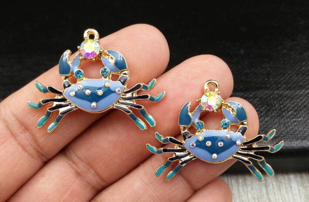 Beautiful Blue Crabs Multicolor Enamel Gold Crab Charms Boho Gypsy ...