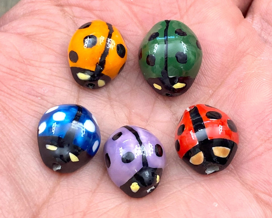 5 Beetle Ceramic Ladybug Porcelain Multicolor Handmade Ladybird Clay ...
