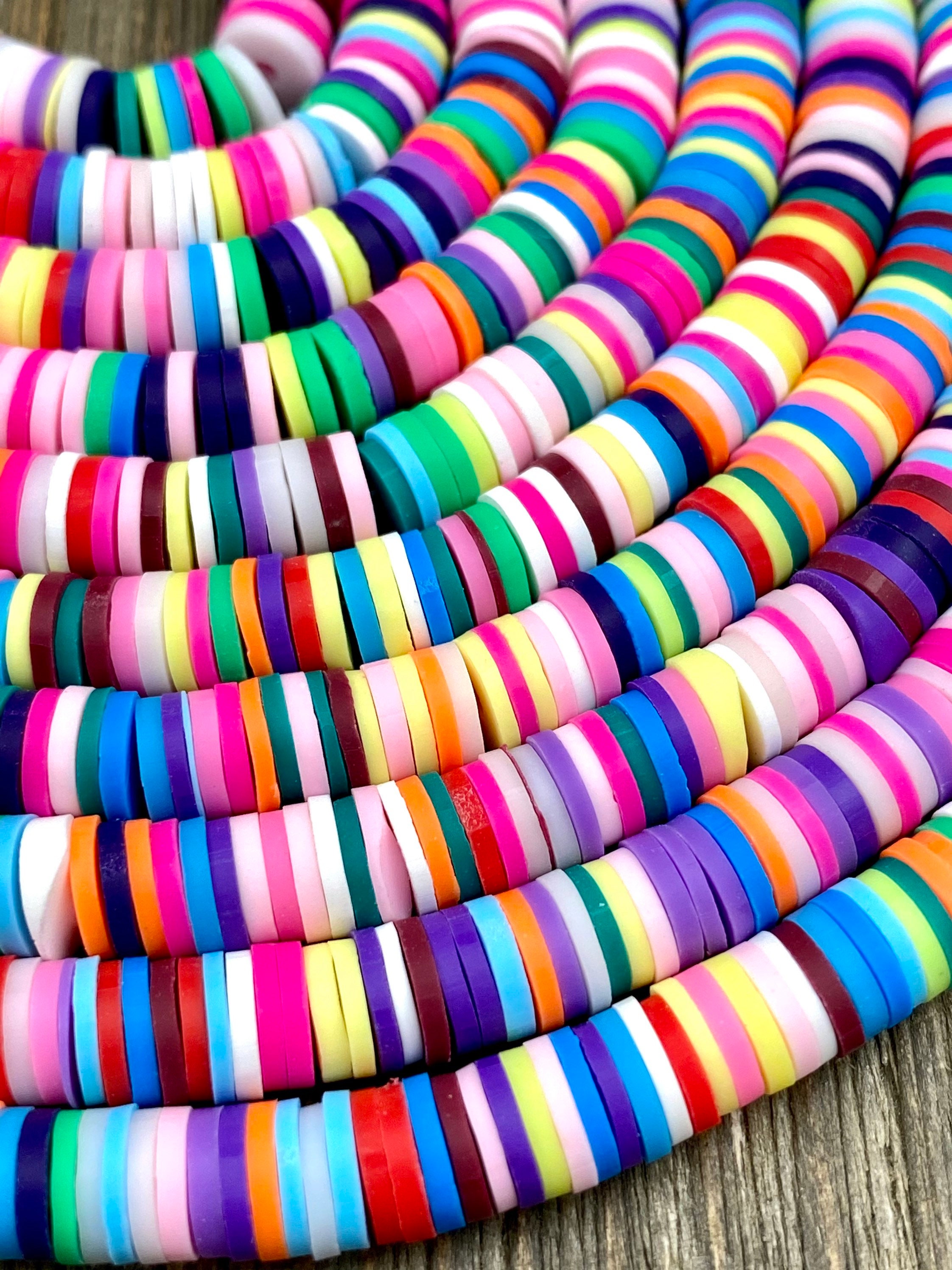 4/6/8mm Vinyl Heishi Disc Beads Rainbow Polymer Clay Round Soft Spacers ...
