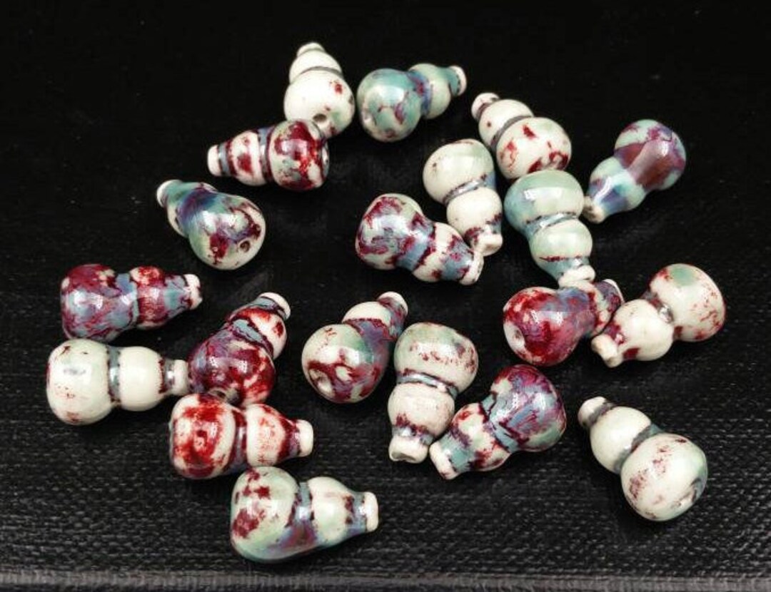 1 Ceramic Vase Shape Beads 20x13x6mm Porcelain Hand Painted Handmade ...