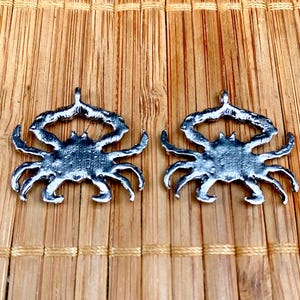 2 Blue Crab Charms Silver Blue Enamel Crab Pendants Crab Lover's ...