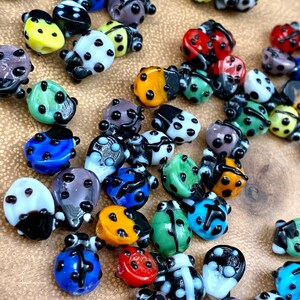 10 Ladybug Beads 9x7mm Multicolor Glass Lampwork Beetles Colored ...